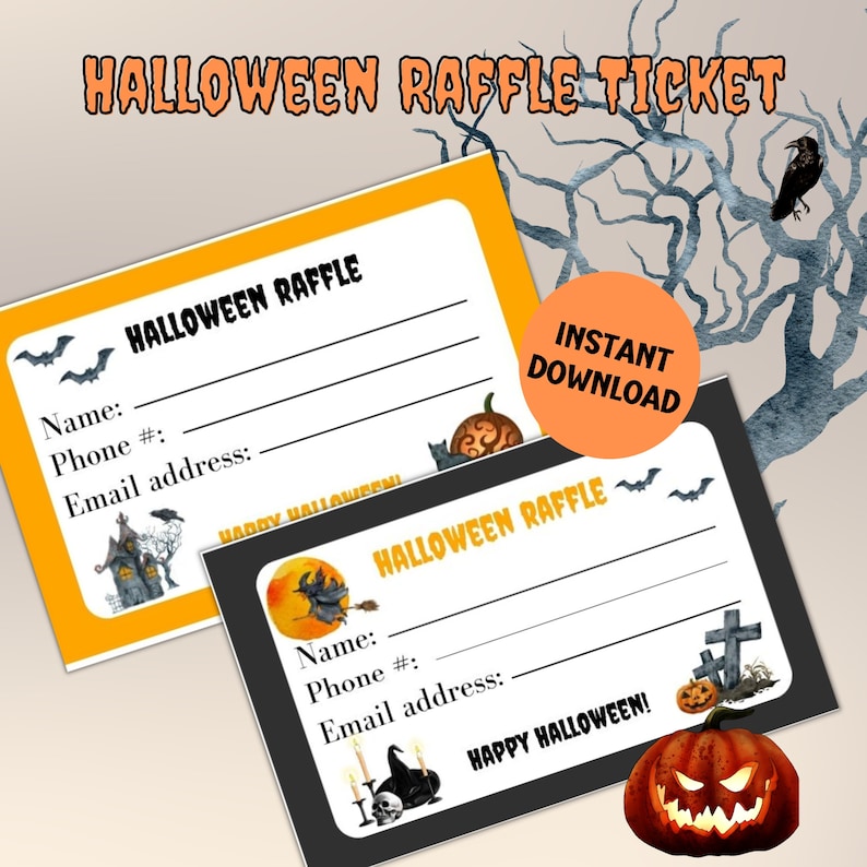 Halloween Raffle Ticket, Printable Raffle Ticket, Halloween Party ...