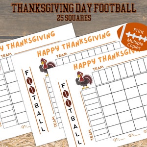 Thanksgiving Football 25 Squares Game, Thanksgiving Football Pool ...