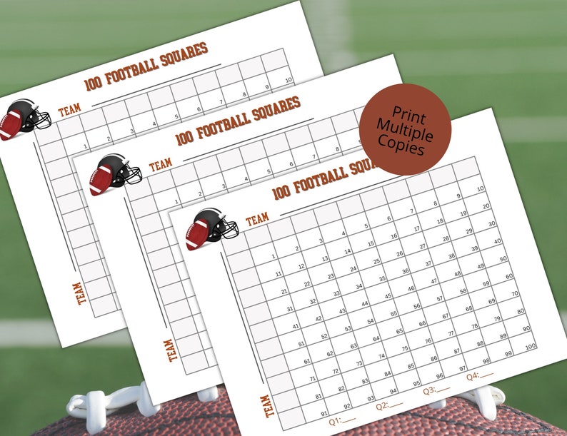 Football 100 Squares Game Football Squares Grid Printable - Etsy
