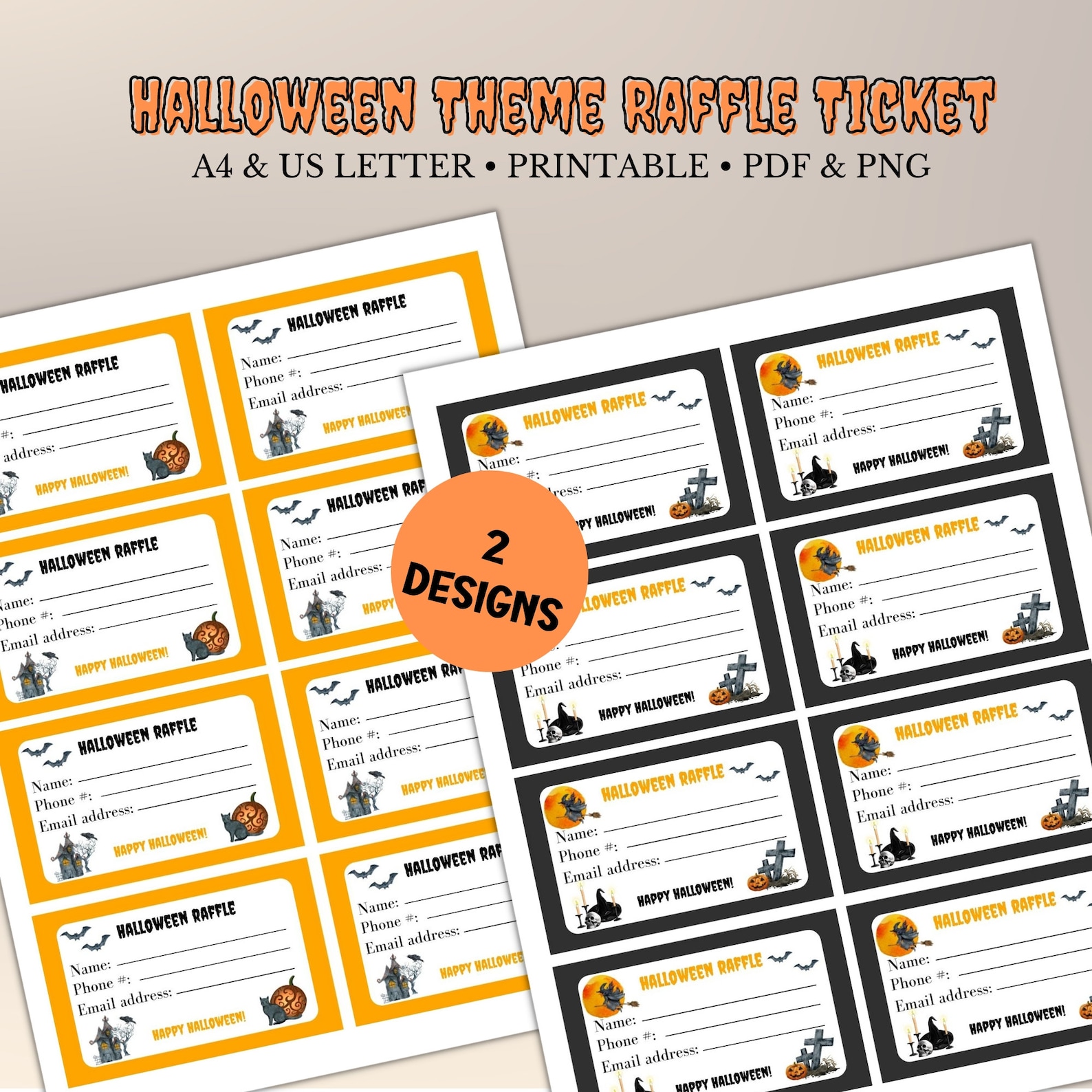 Halloween Raffle Ticket, Printable Raffle Ticket, Halloween Party ...