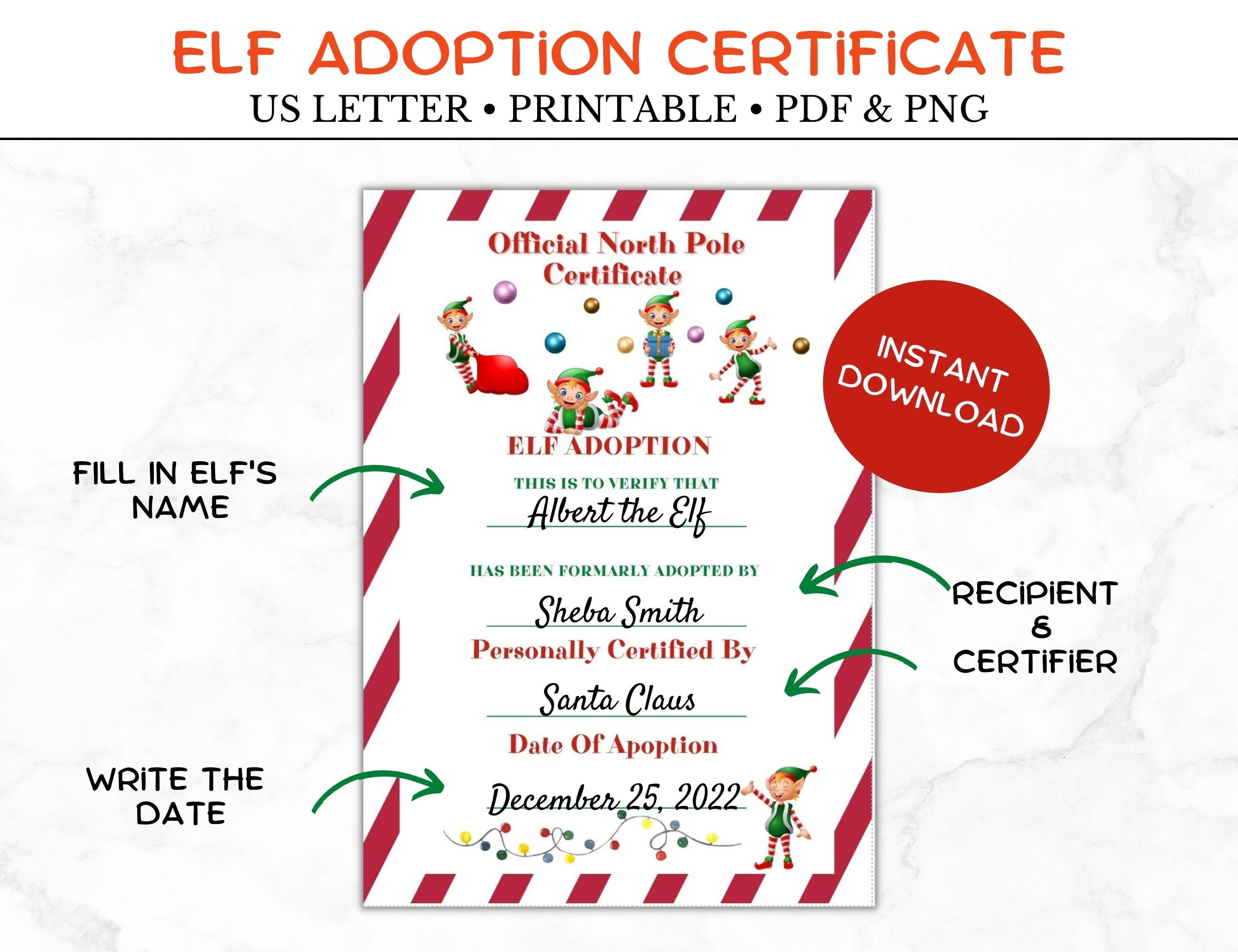Elf Adoption Certificate, Elf Printable Adoption Certificate, Adopt an ...