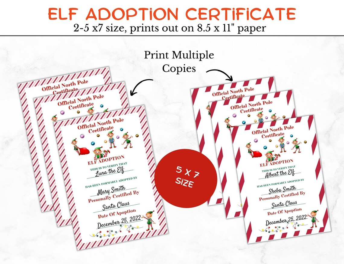 Elf Adoption Certificate, Elf Printable Adoption Certificate, Adopt an ...