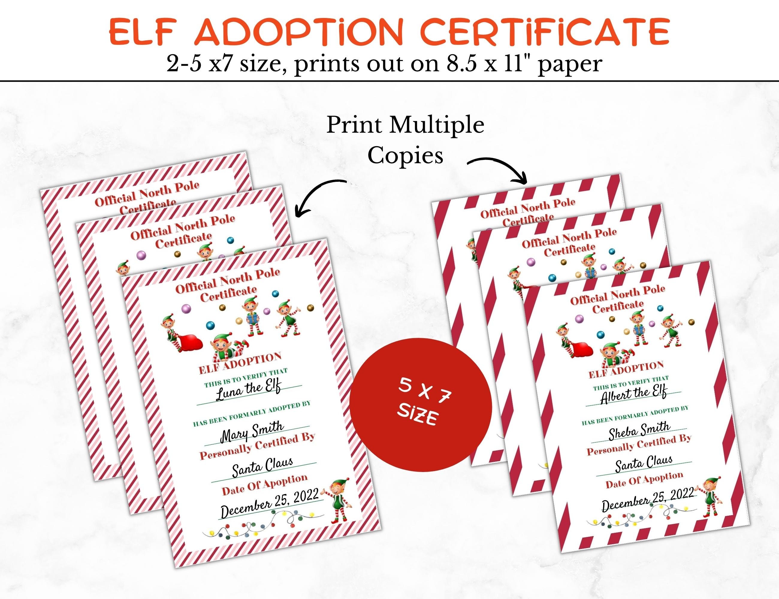 Elf Adoption Certificate, Elf Printable Adoption Certificate, Adopt an ...