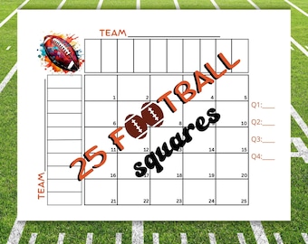 Football 25 Squares Game, Football Squares Grid Printable, Superbowl ...