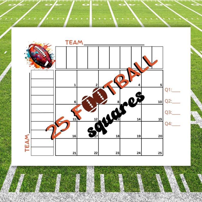 Football 25 Squares Game, Football Squares Grid Printable, Superbowl ...