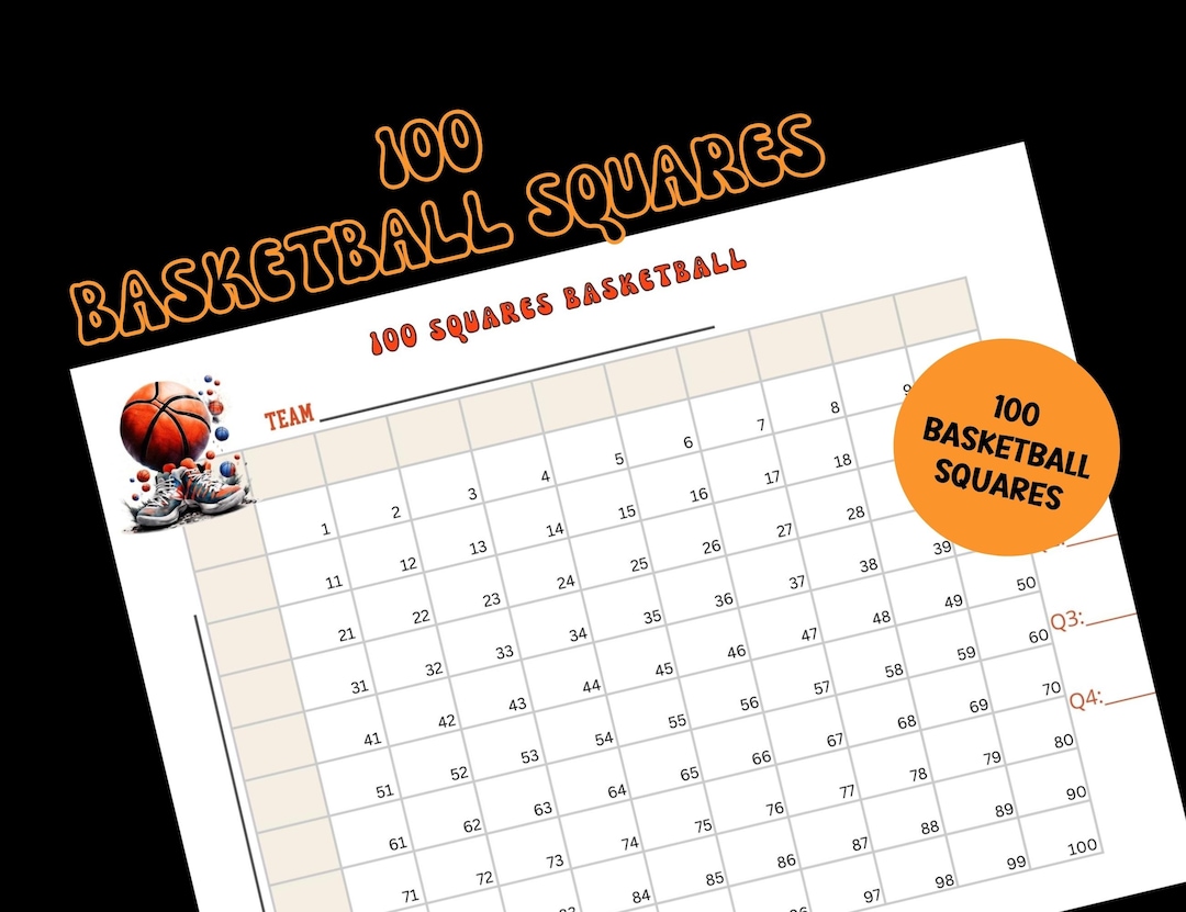 100 Basketball Squares Printable, Basketball Squares, 100 Squares ...