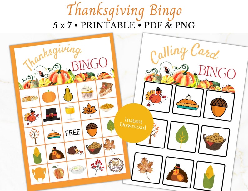 Thanksgiving Bingo Game Printable 20 Bingo Cards - Etsy