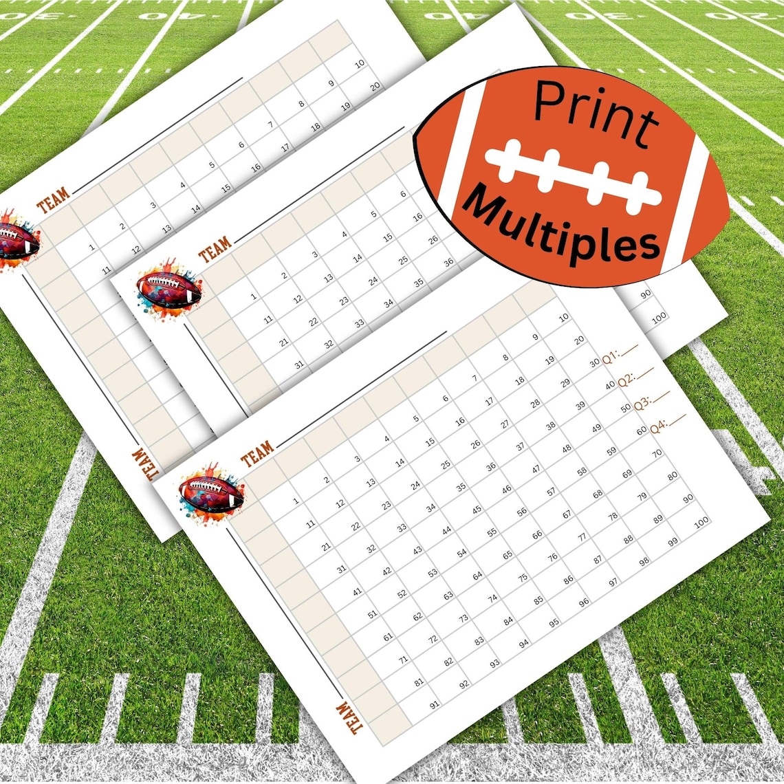 Football 100 Squares Game, Football Squares Grid Printable, Superbowl ...