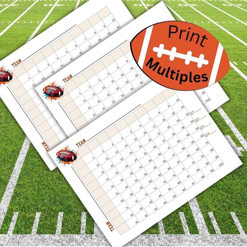 Football 100 Squares Game, Football Squares Grid Printable, Superbowl ...