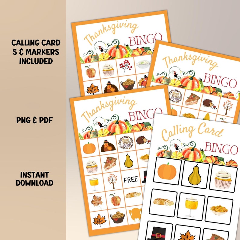 Thanksgiving Bingo Game Printable, 20 Bingo Cards, Thanksgiving Family ...