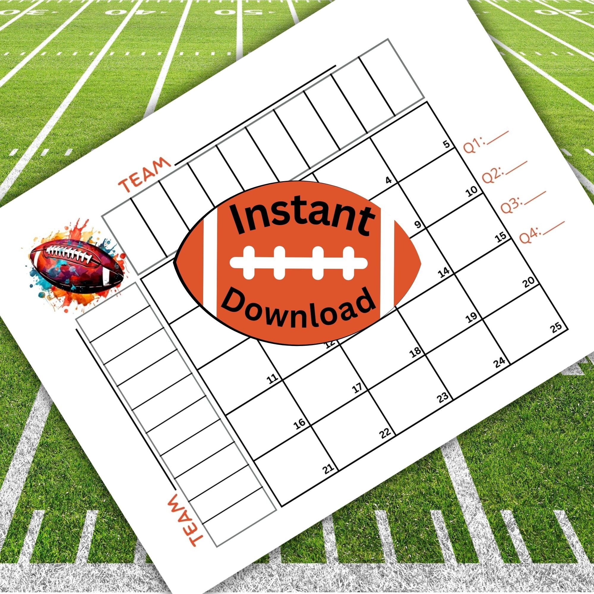 Football 25 Squares Game, Football Squares Grid Printable, Superbowl ...