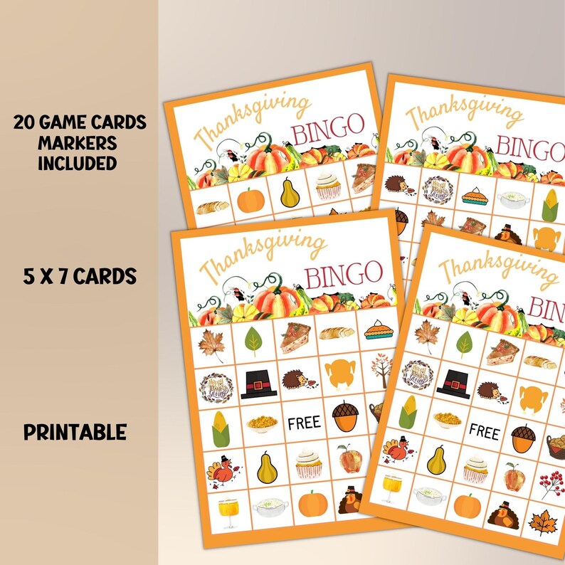 Thanksgiving Bingo Game Printable, 20 Bingo Cards, Thanksgiving Family ...