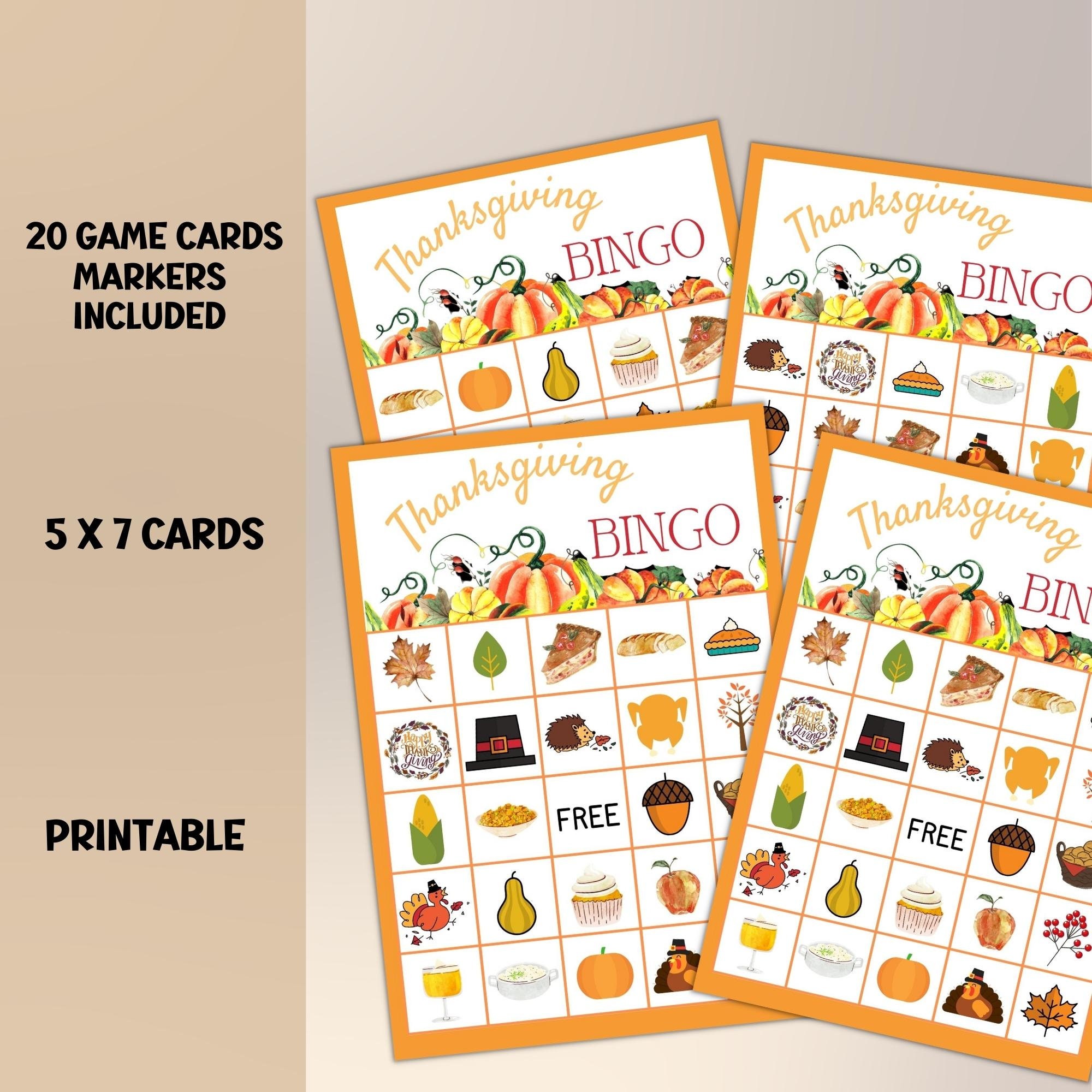 Thanksgiving Bingo Game Printable, 20 Bingo Cards, Thanksgiving Family ...