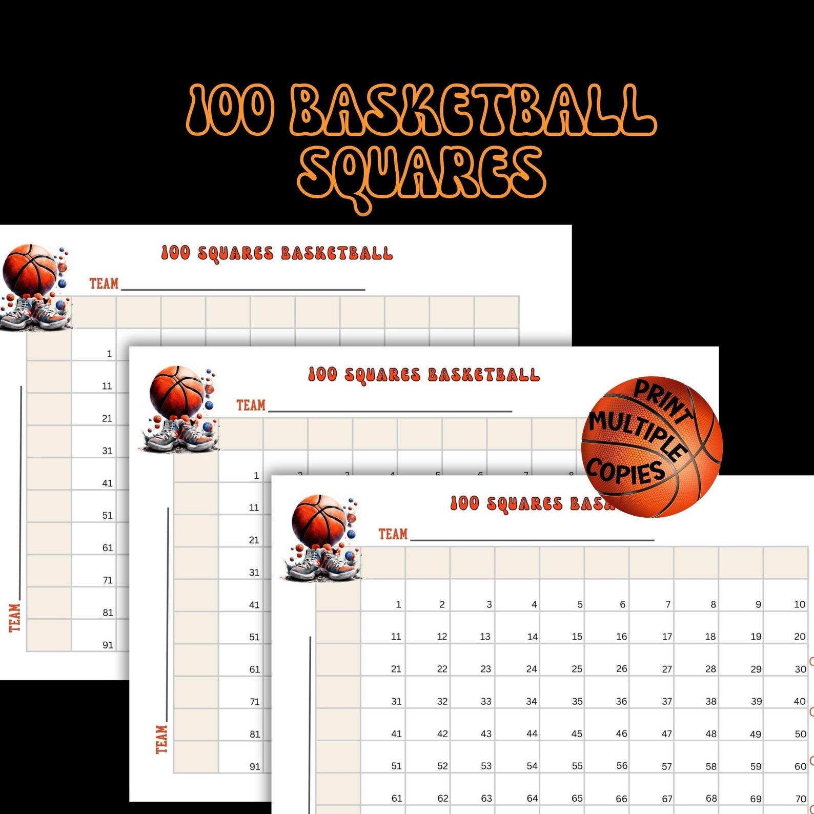 100 Basketball Squares Printable, Basketball Squares, 100 Squares ...