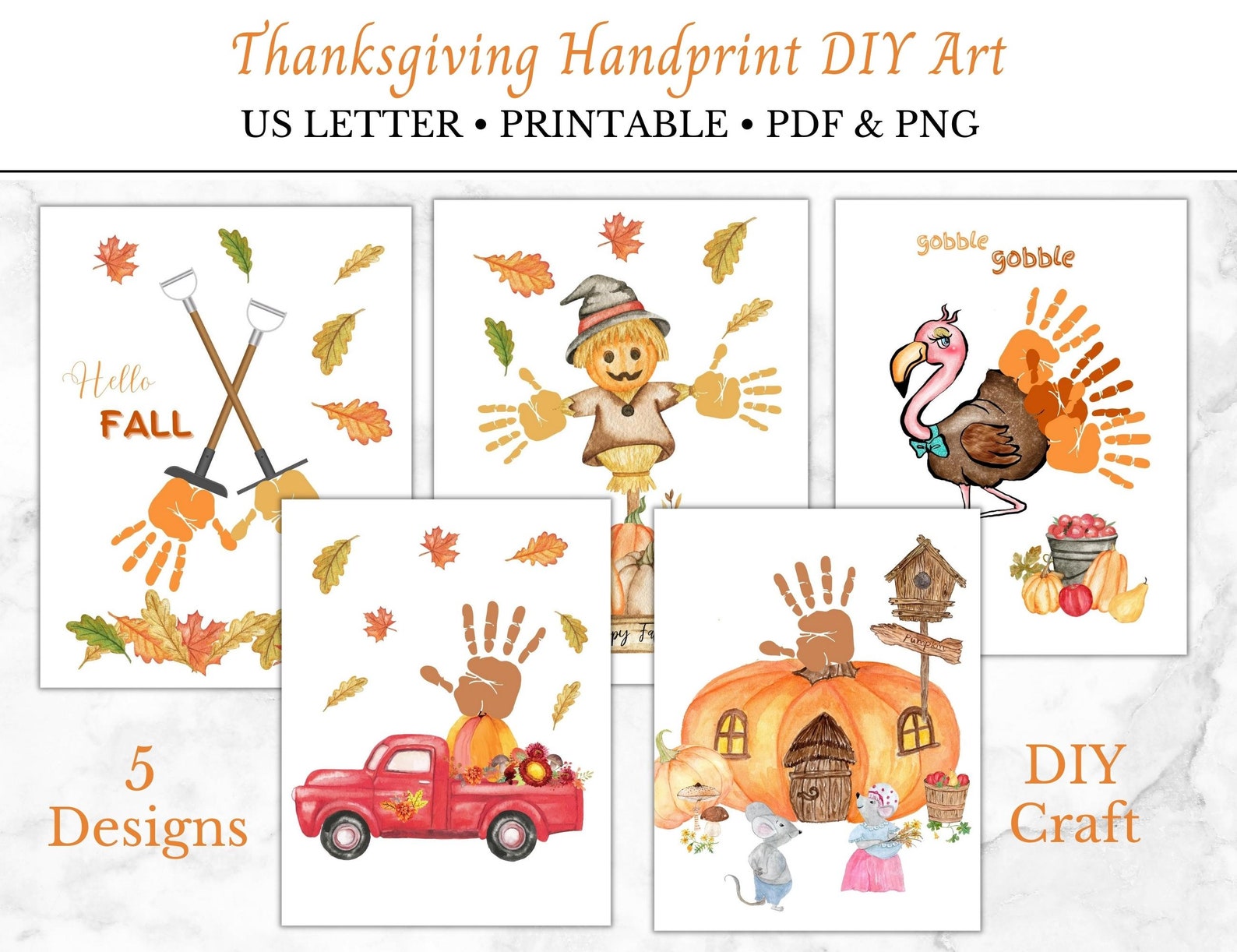 Thanksgiving Handprint DIY Art 5 Designs Fall Handprint Craft - Etsy