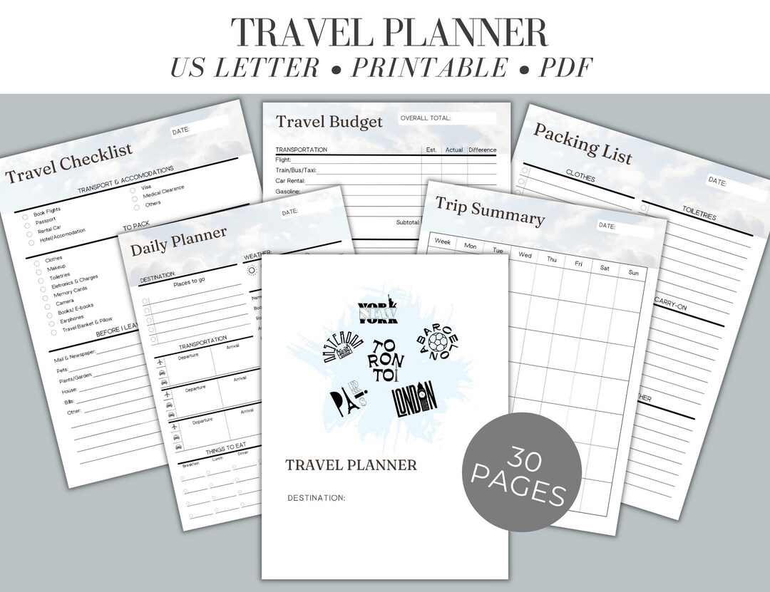 Travel Organizer Planner Printable, Vacation Journal, Holiday Itinerary ...