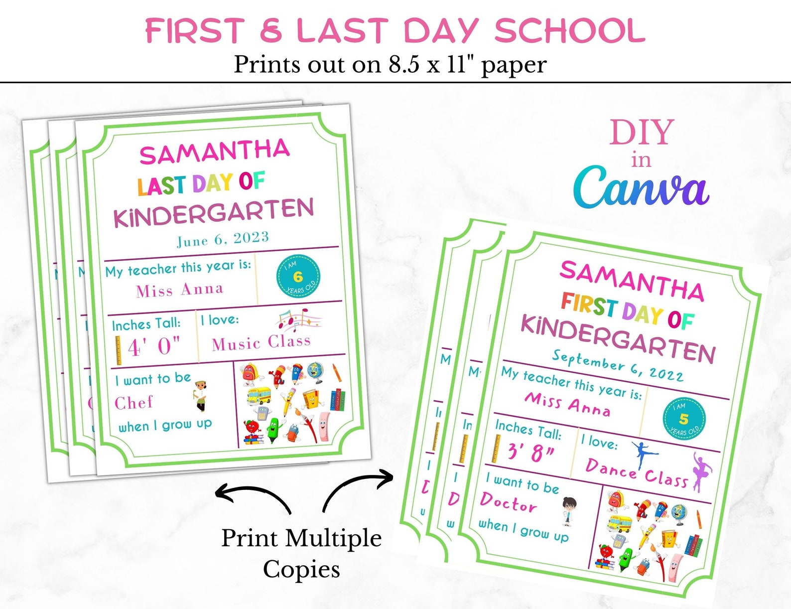 First & Last Day of School Sign Bundle Canva Editable, Preschool ...