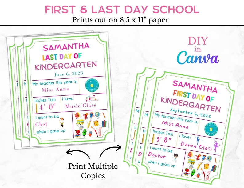 First & Last Day of School Sign Bundle Canva Editable, Preschool ...