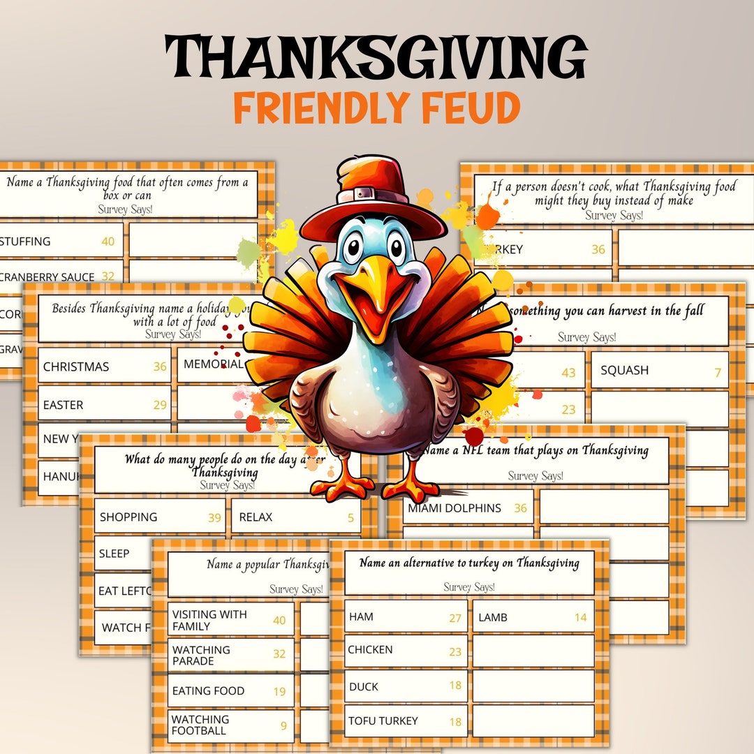 Thanksgiving Friendly Feud Game Printable, Thanksgiving Trivia ...