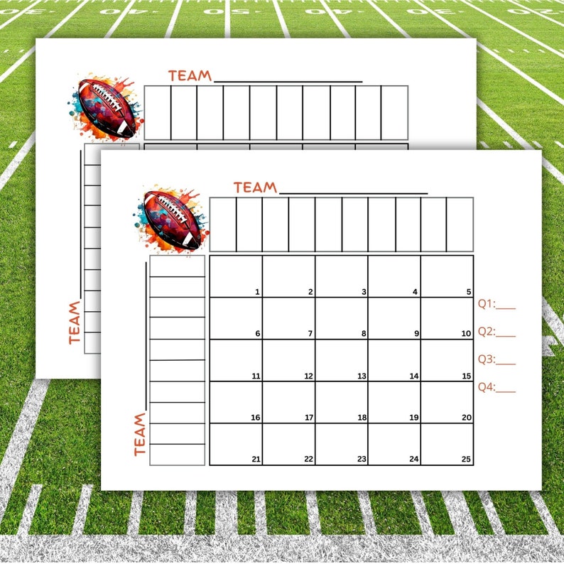 Football 25 Squares Game, Football Squares Grid Printable, Superbowl ...