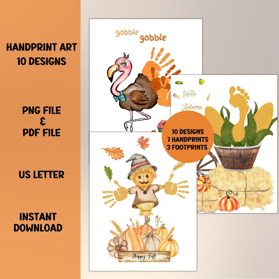 Thanksgiving Handprint & Footprint Craft Bundle, 10 Designs, DIY Fall ...