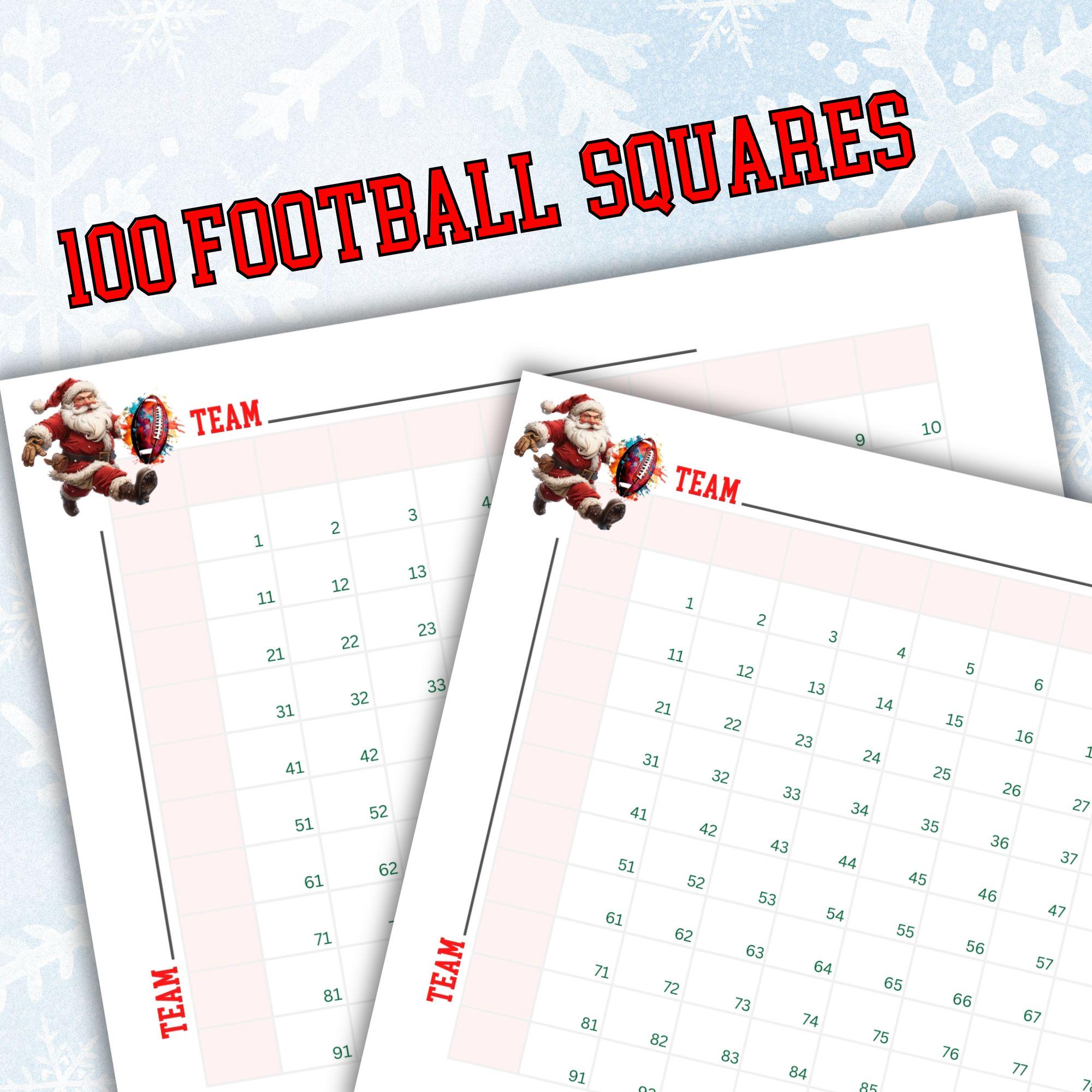 Christmas Football 100 Squares Printable Game, Football Pool for ...