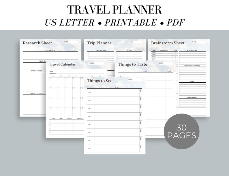 Travel Organizer Planner Printable, Vacation Journal, Holiday Itinerary ...