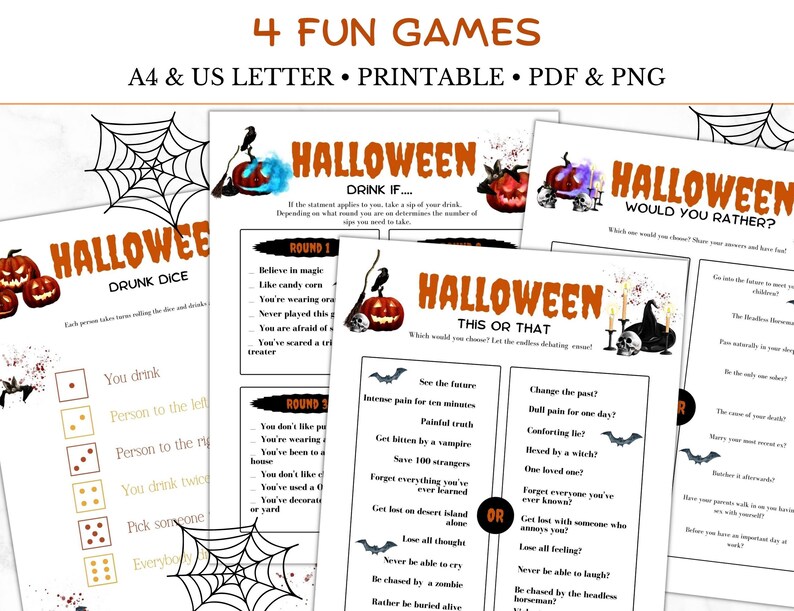 4 Adult Halloween Game Bundle Printable, Halloween Party Games for ...