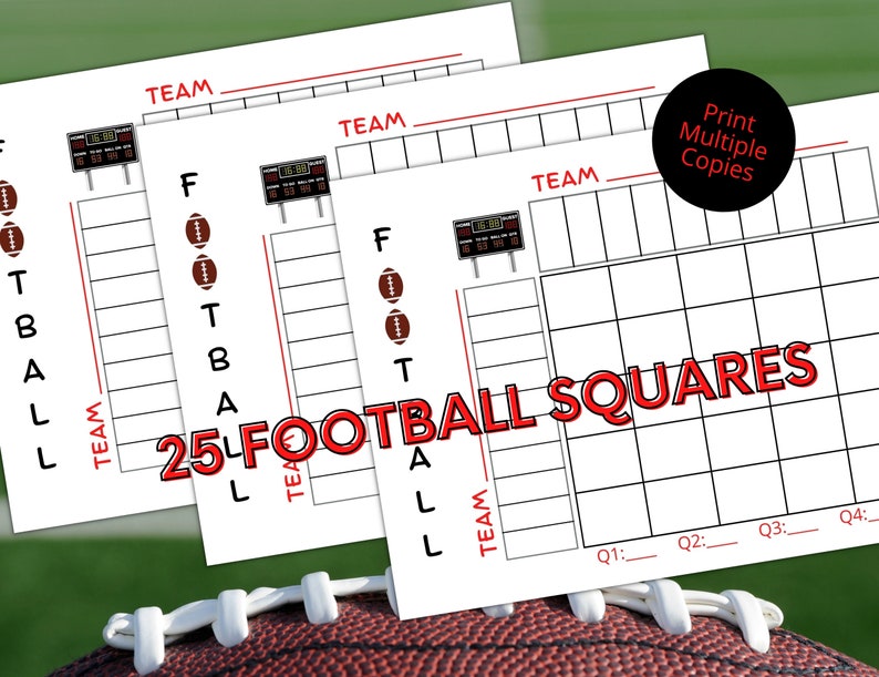 Football 25 Squares Game Football Squares Grid Printable - Etsy