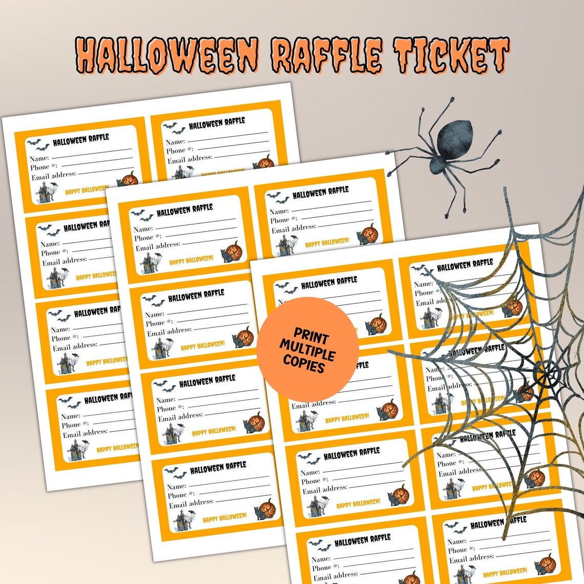 Halloween Raffle Ticket, Printable Raffle Ticket, Halloween Party ...