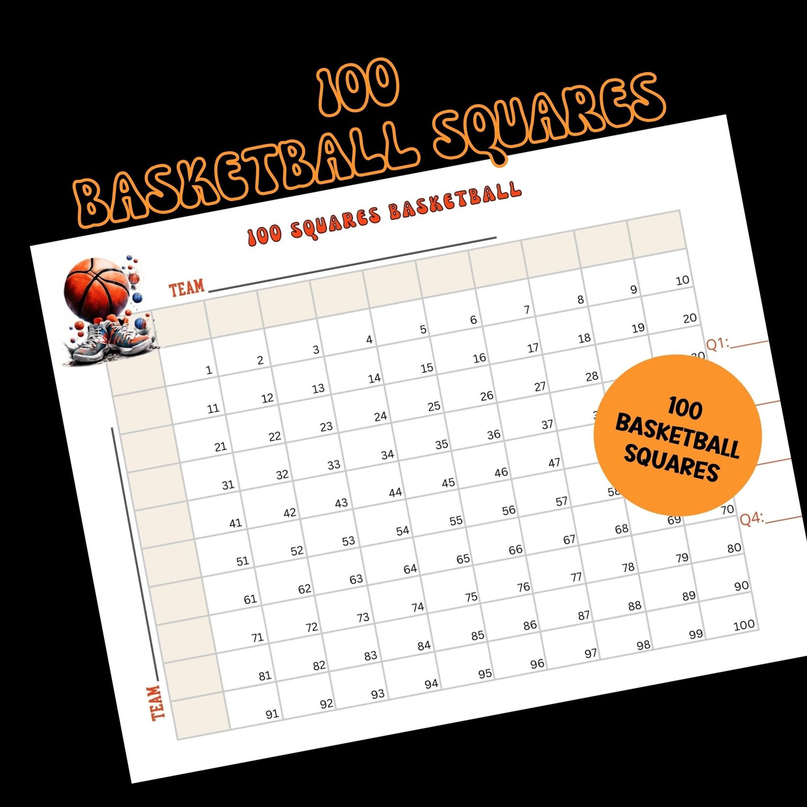 100 Basketball Squares Printable, Basketball Squares, 100 Squares ...