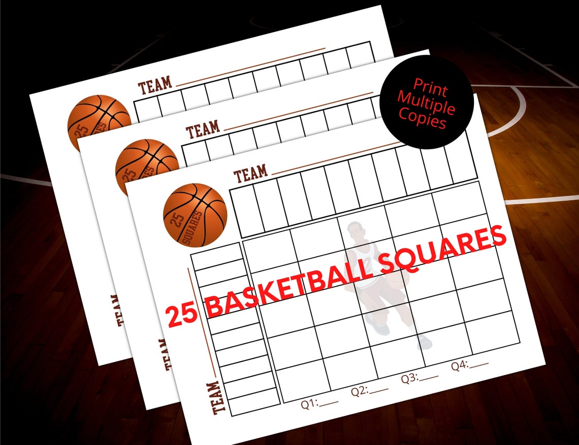 Basketball 25 Squares Game NCAA Basketball Squares Grid Printable March ...