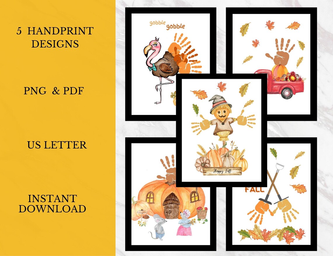 Thanksgiving Handprint DIY Art 5 Designs Fall Handprint Craft - Etsy