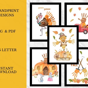 Thanksgiving Handprint DIY Art, 5 Designs Fall Handprint Craft for ...