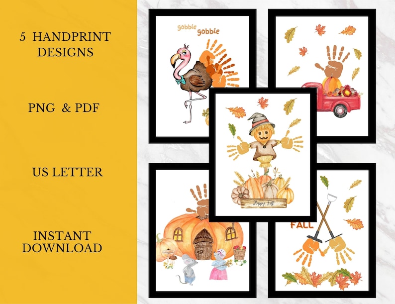 Thanksgiving Handprint DIY Art 5 Designs Fall Handprint Craft - Etsy
