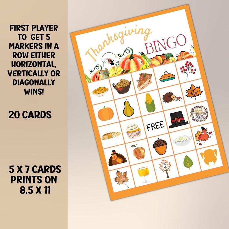 Thanksgiving Bingo Game Printable, 20 Bingo Cards, Thanksgiving Family ...