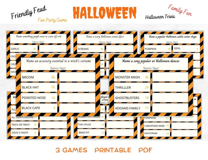 Halloween Friendly Feud Game Printable, Halloween Trivia Game, Family ...