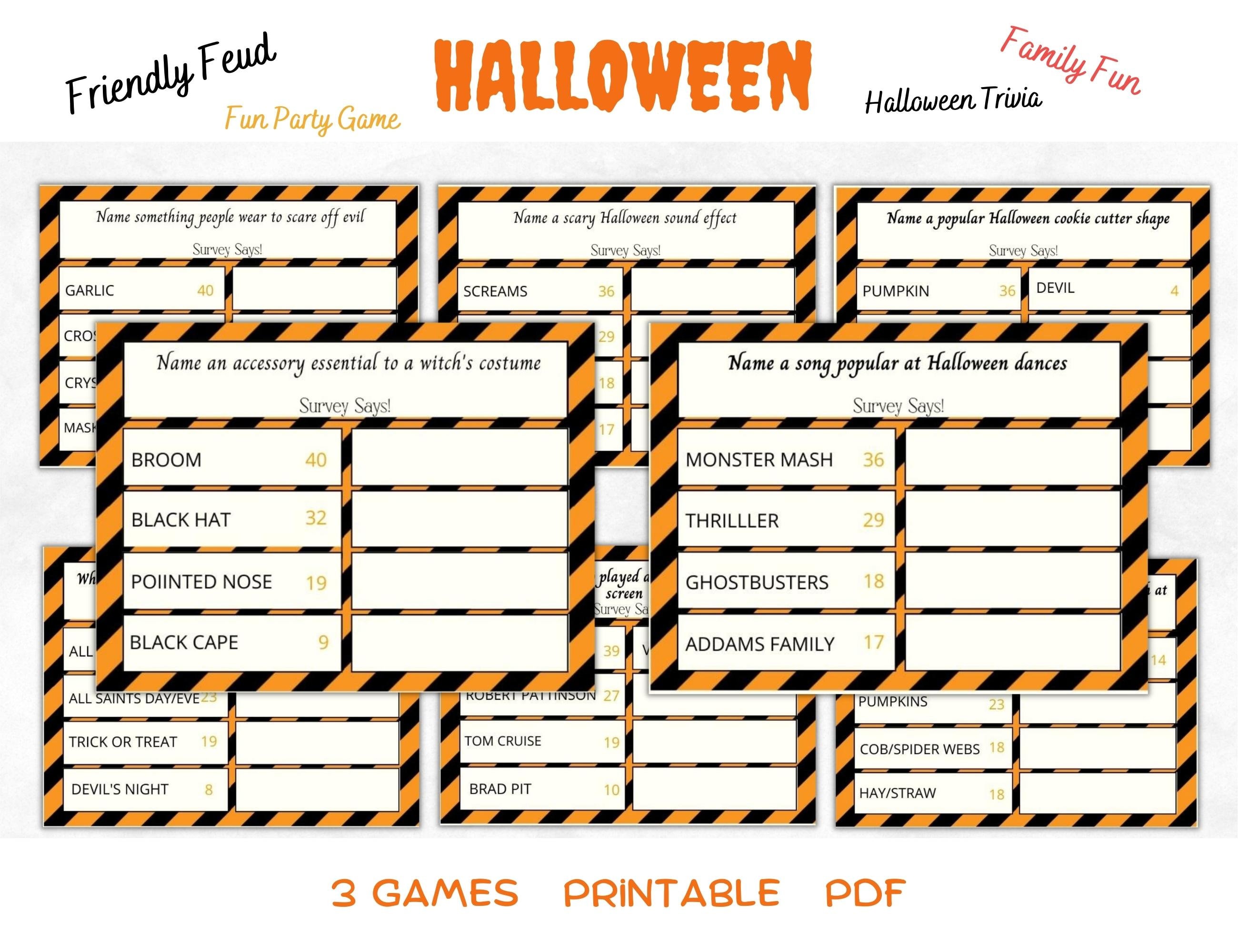 Halloween Friendly Feud Game Printable, Halloween Trivia Game, Family ...