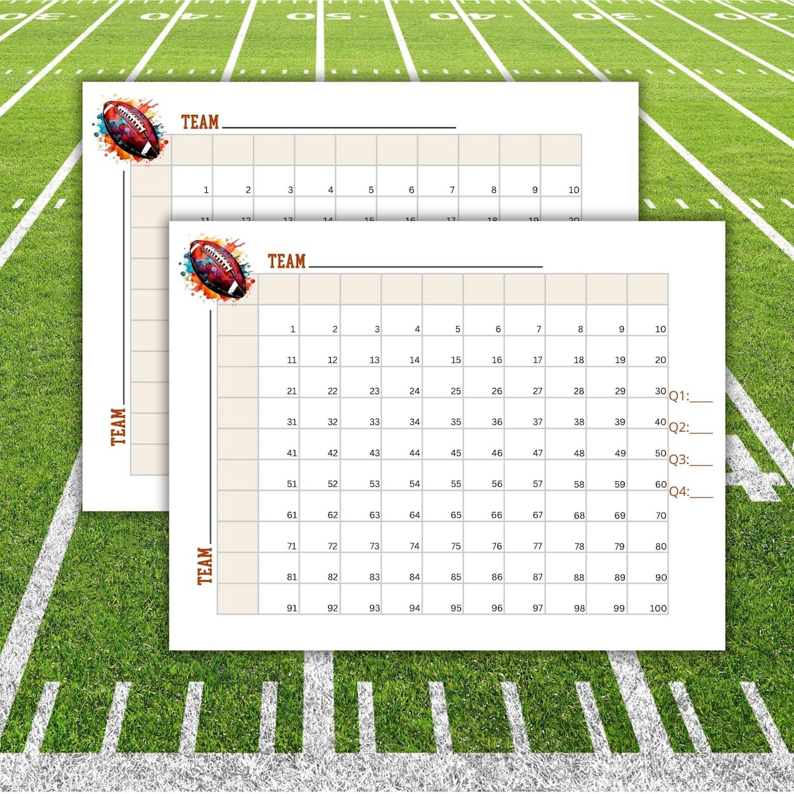 Football 100 Squares Game, Football Squares Grid Printable, Superbowl ...