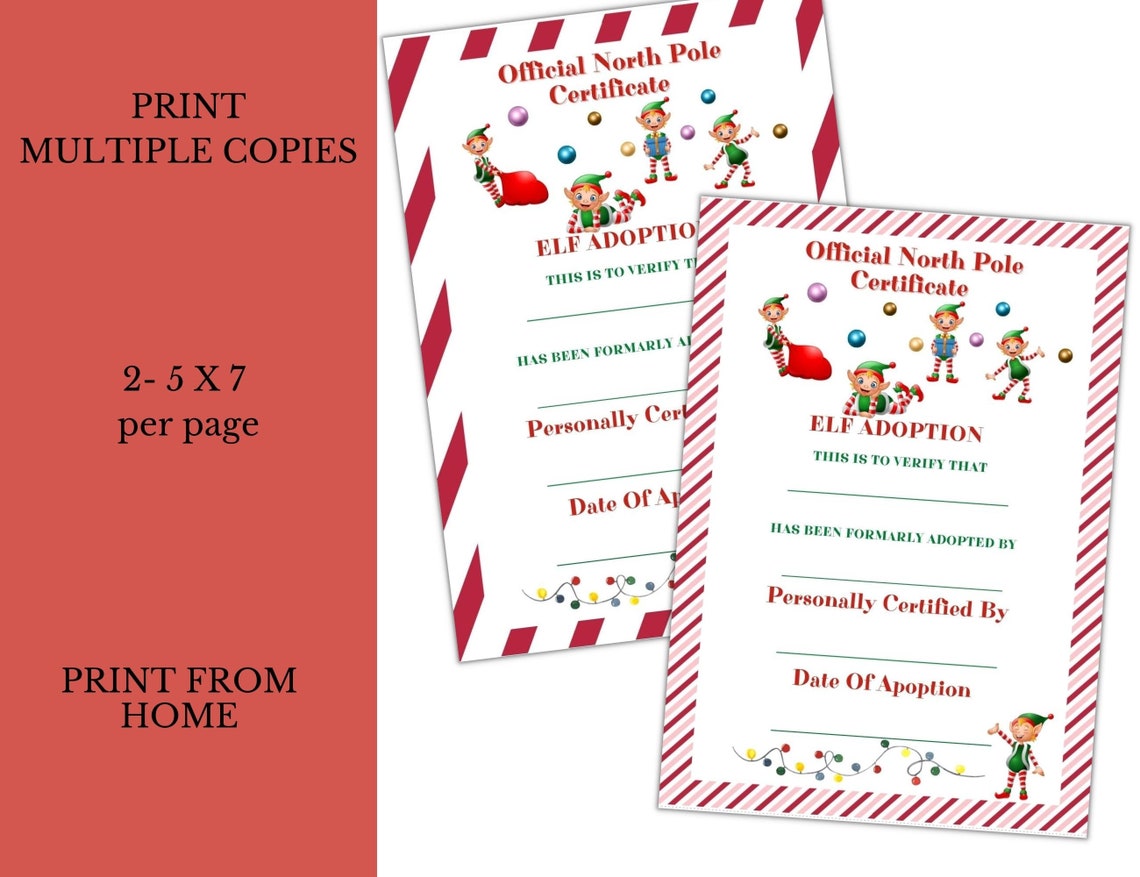 Elf Adoption Certificate, Elf Printable Adoption Certificate, Adopt an ...