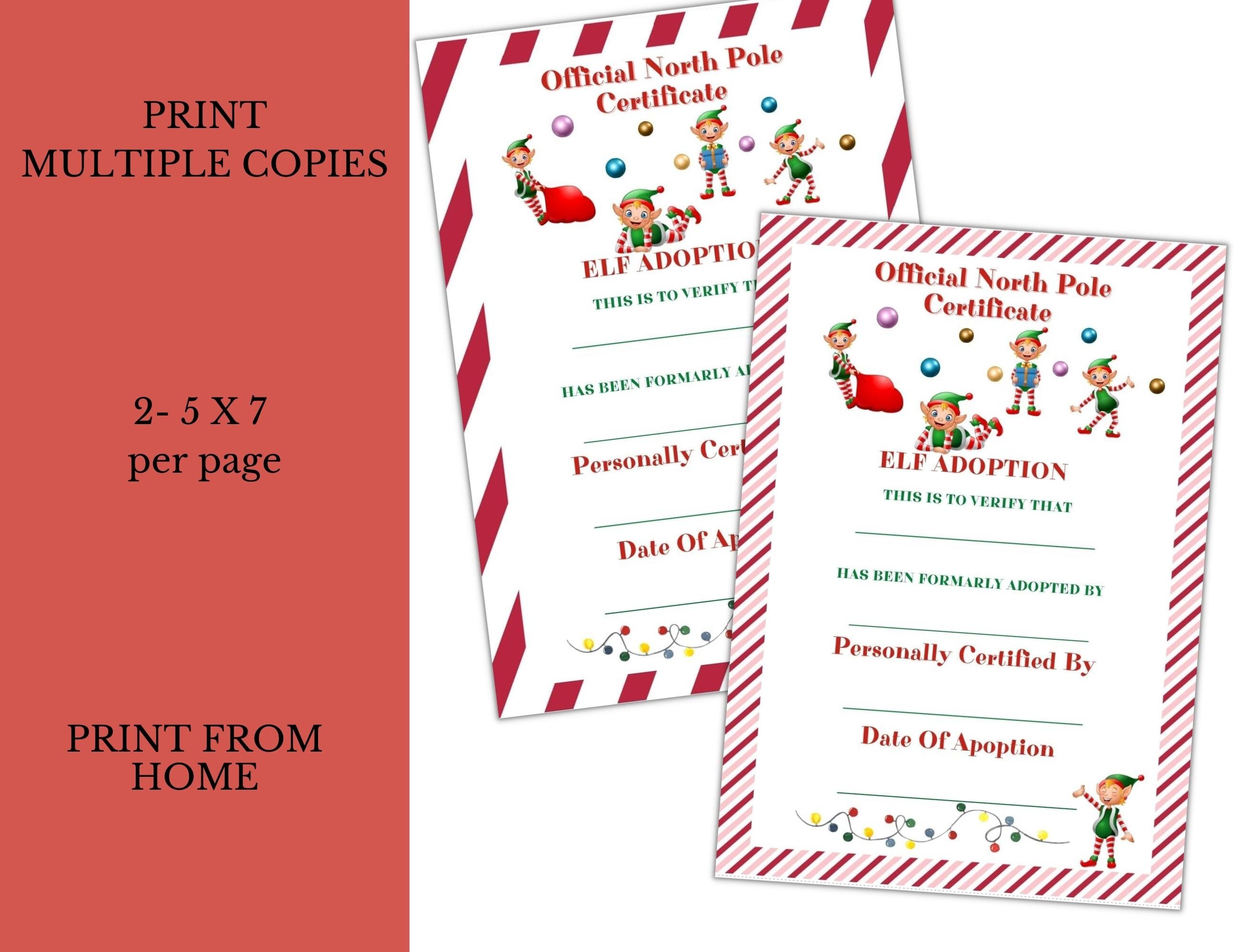 Elf Adoption Certificate, Elf Printable Adoption Certificate, Adopt an ...