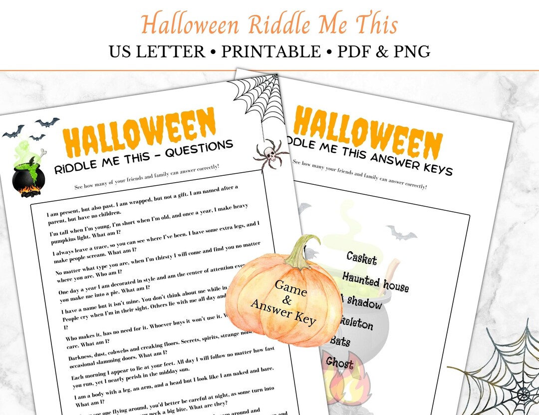 Halloween Riddle Me This Game Printable, Halloween Party Game for Kids ...