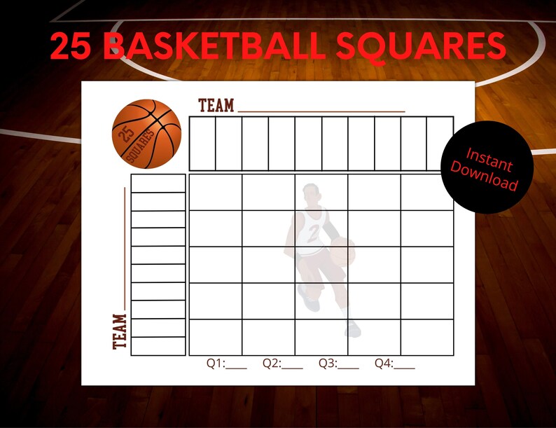 Basketball 25 Squares Game NCAA Basketball Squares Grid Printable March ...