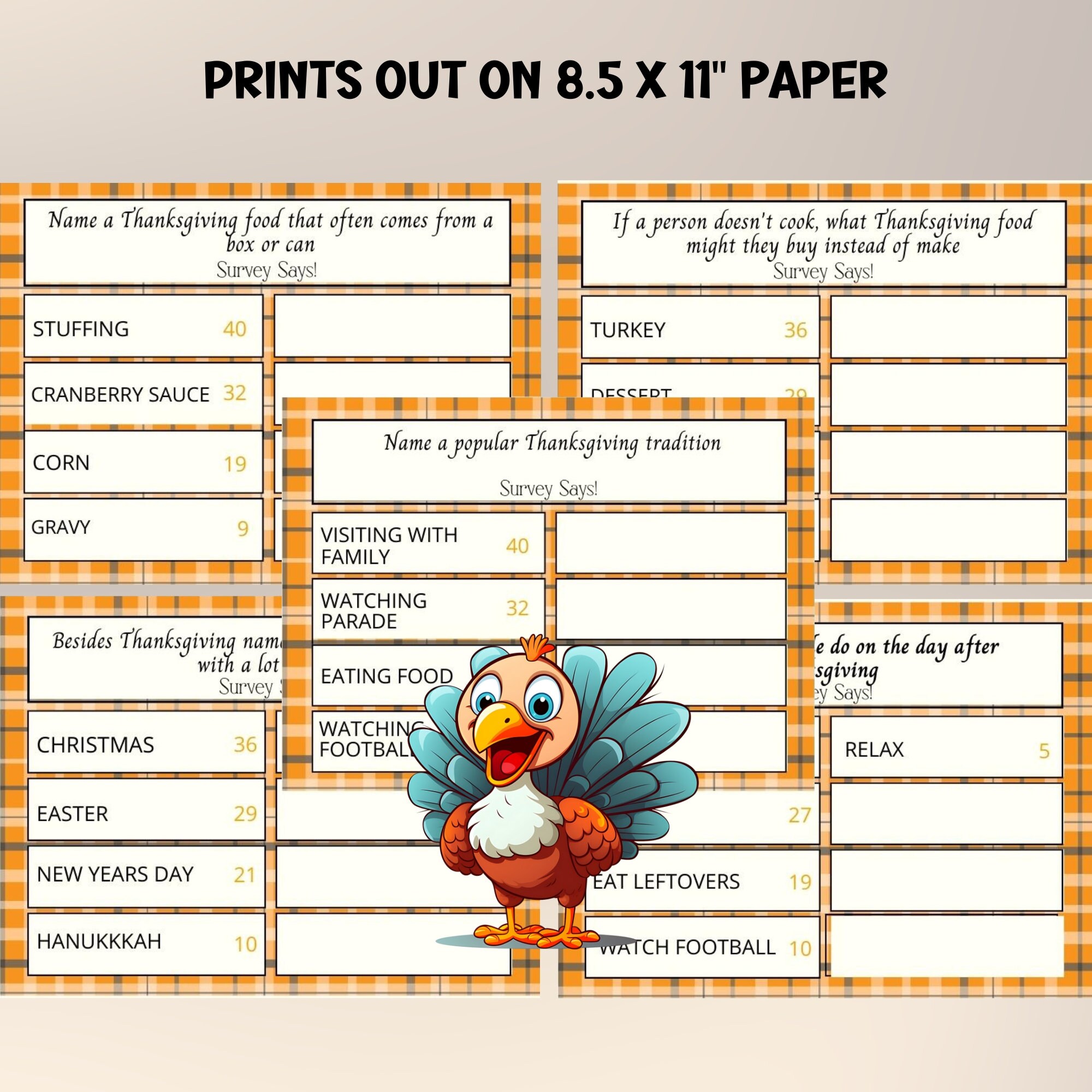 Thanksgiving Friendly Feud Game Printable, Thanksgiving Trivia ...