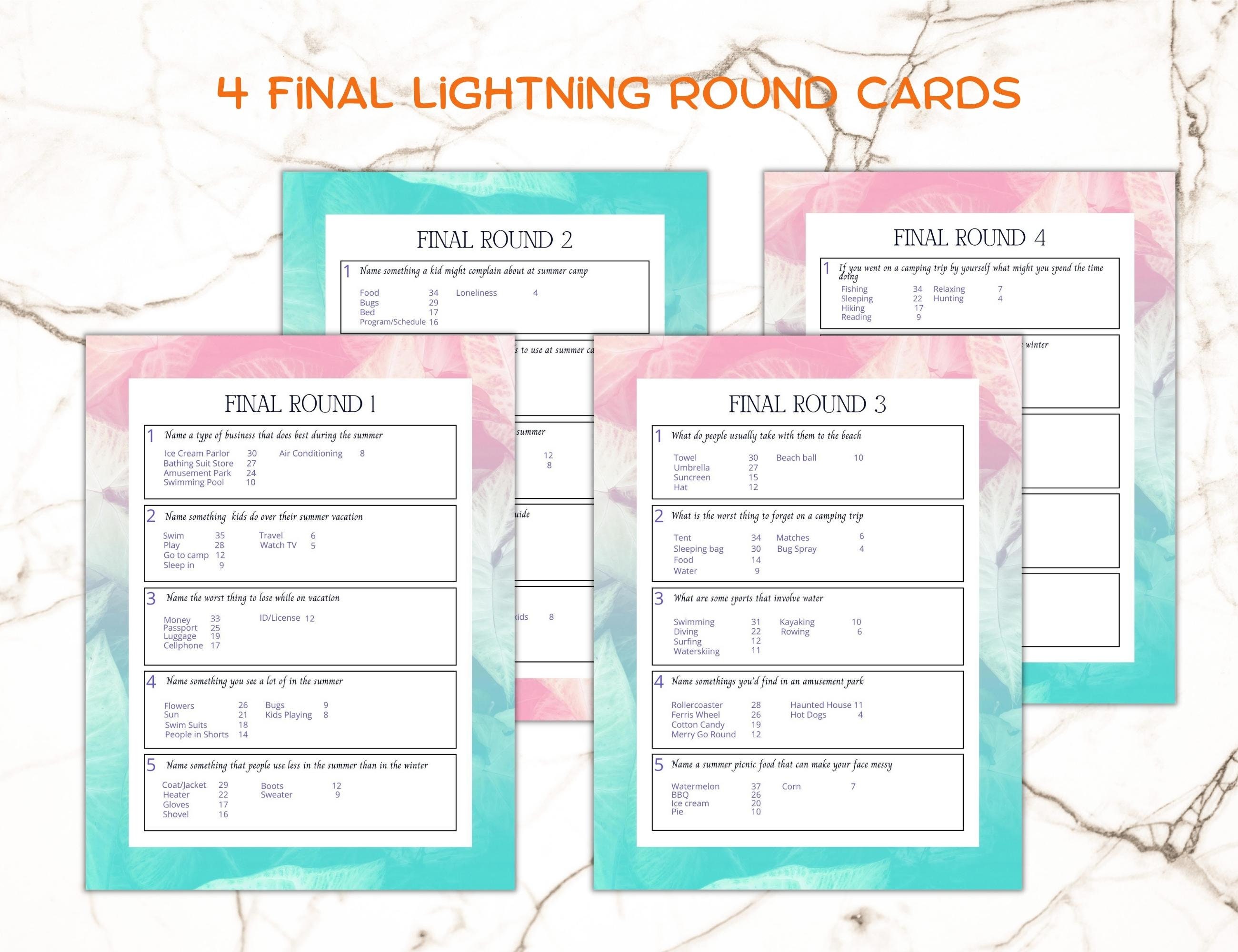 Summer Friendly Feud Game Printable Family Feud Trivia Game Summer ...