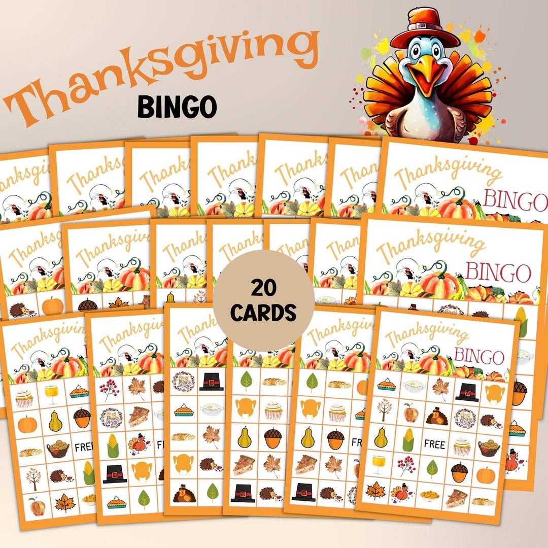 Thanksgiving Bingo Game Printable, 20 Bingo Cards, Thanksgiving Family ...