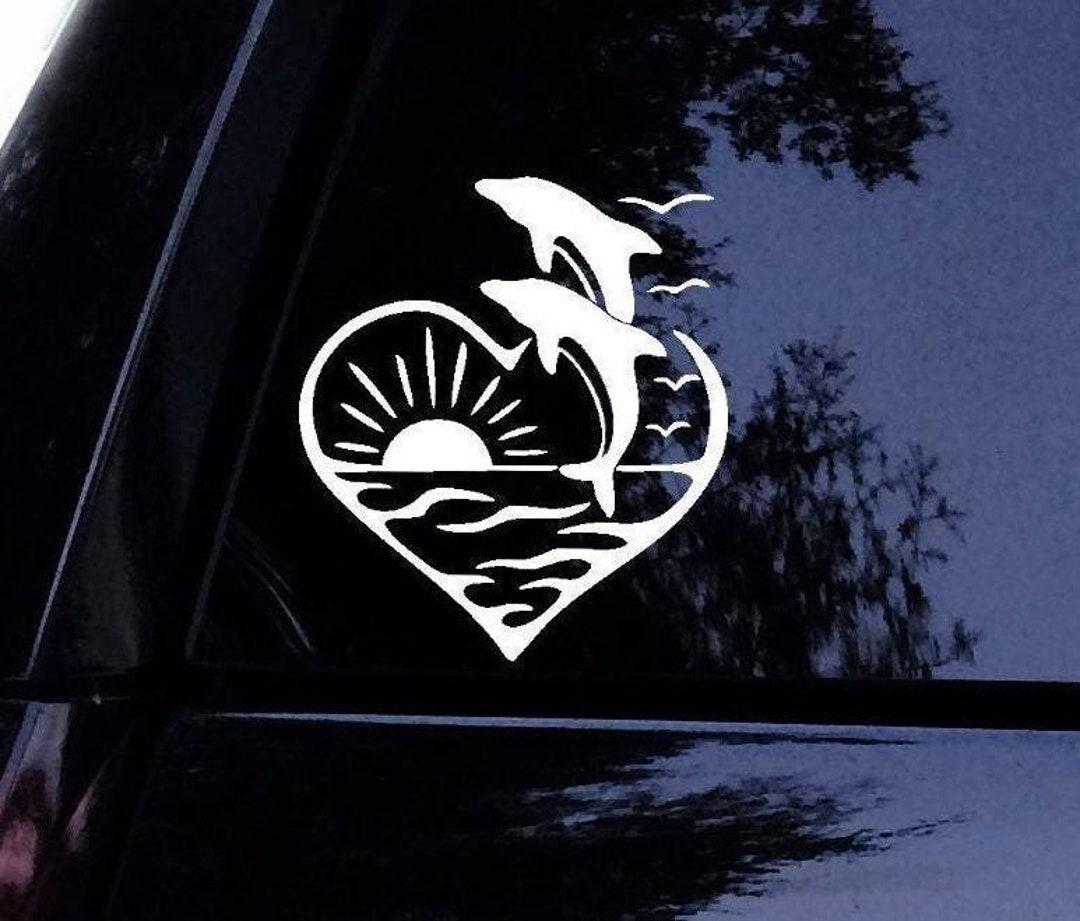 Dolphin Decal - Playful Dolphins Decal - Dolphins Inside Heart Decal ...