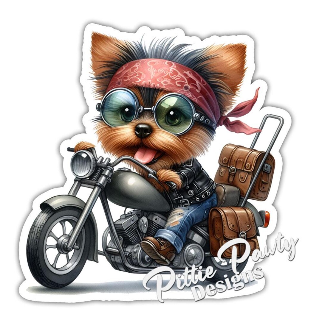 Yorkie Sticker - Biker Yorkie Dog on Motorcycle Decal Sticker - Vinyl ...