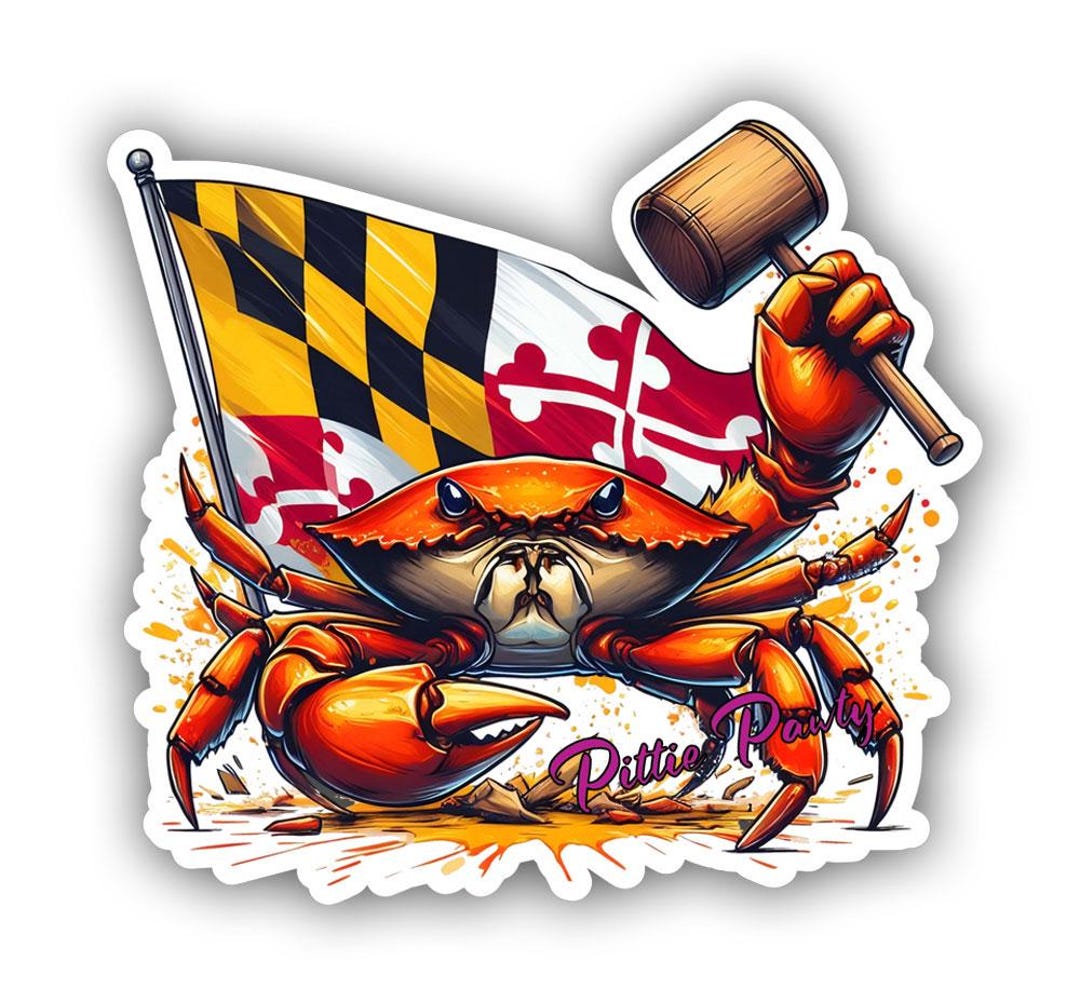 Crab Sticker - Maryland Steamed Crab Mallet Splatter - Vinyl Car Window ...
