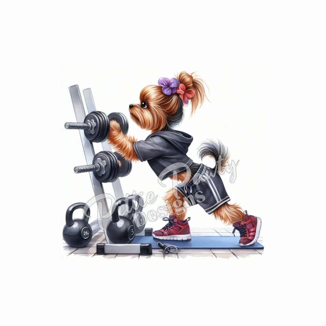 PNG Digital Download Lifting Weights Yorkie Fitness Dog Yorkshire ...